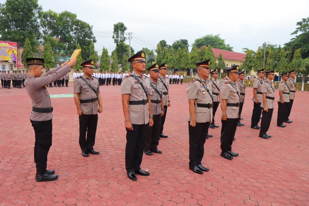 Kapolres Aceh Tamiang Pimpin Sertijab Tiga Kasat Dan Enam Kapolsek