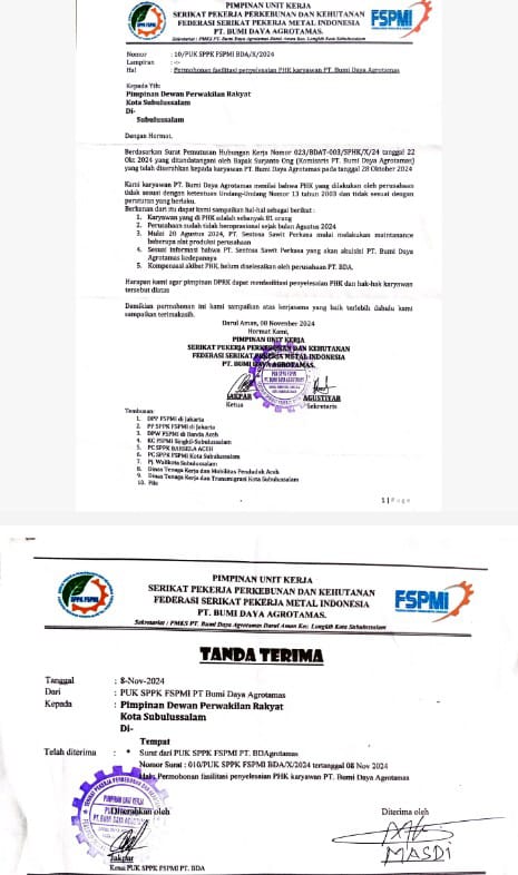 Protes PHK Karyawan PT BDA, PUK SPPK FSPMI Surati DPRK